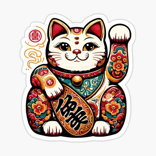 "LUCKY CAT HAND PAINTED MANEKI NEKO" Sticker for Sale by HYPeR-NaTUrE ...