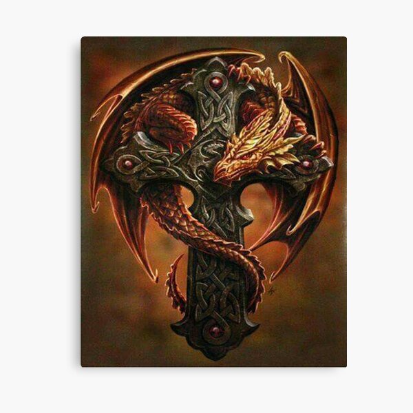 "Orange Dragon Celtic Cross" Canvas Print for Sale by leen12 | Redbubble
