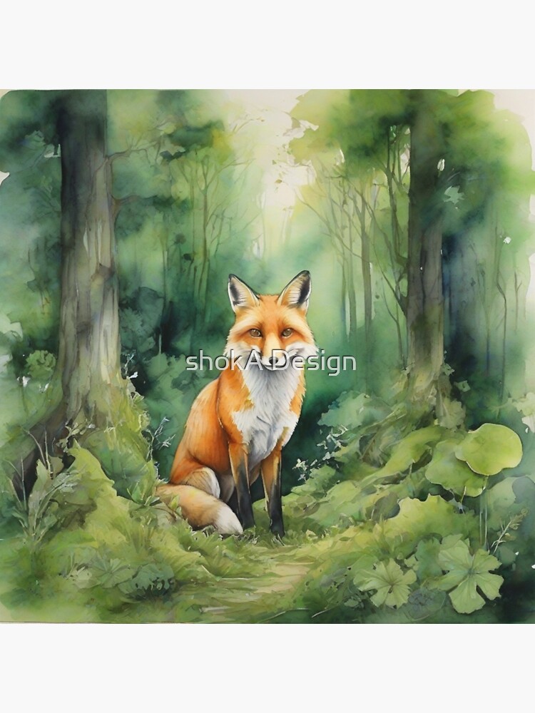 "Fox in Green forest_watercolour" Sticker for Sale by shokA Design ...