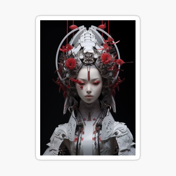 "Chinese anime manga cyberpunk geisha techno asian hair" Sticker for ...