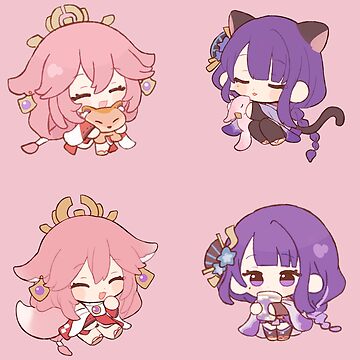 "Yae Miko Raiden Shogun Cute Chibi Kawaii - Genshin Impact" Sticker for Sale by Sara2806 | Redbubble