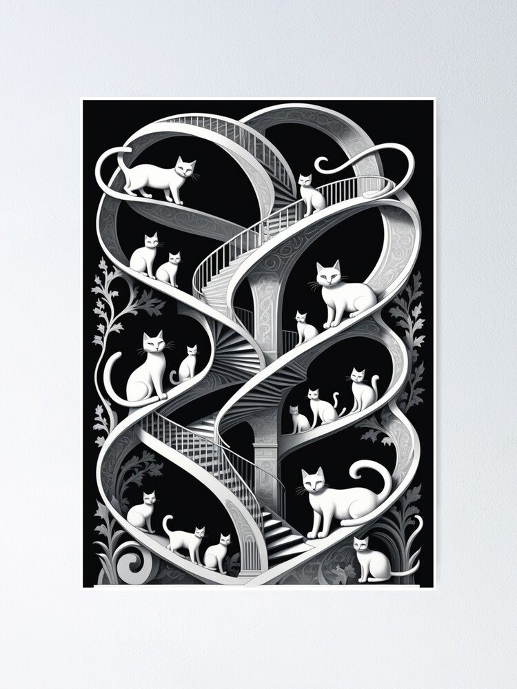 "Escher's Optical Illusion and Endless Walls and Stairs with Cats ...