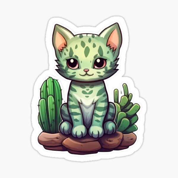 "Cactus Cat Chibi Style Cryptid Sticker" Sticker for Sale by ...