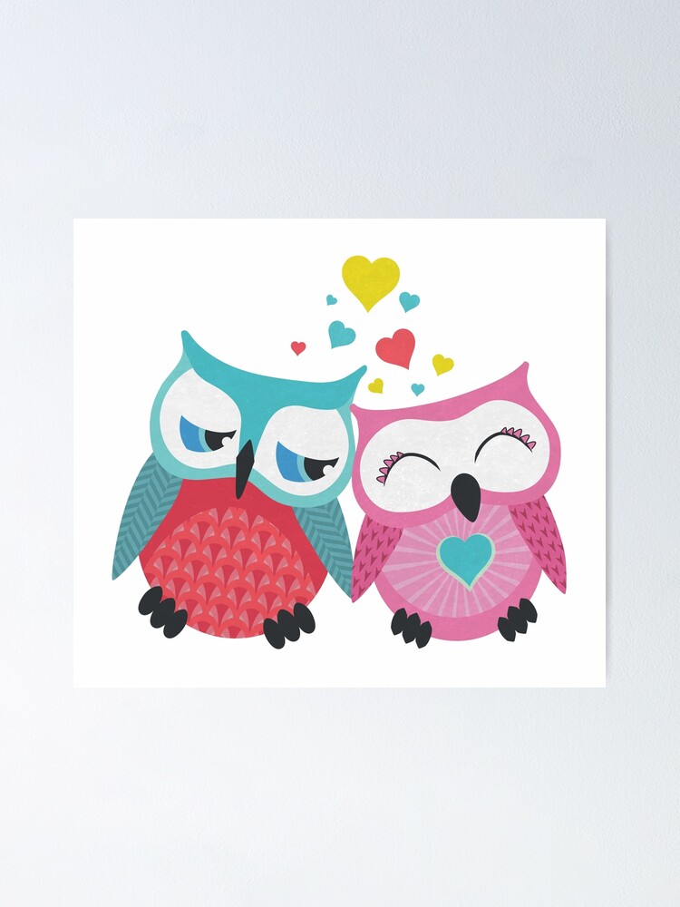 Póster «Linda pareja de búho con corazones» de Fuchs-und-Spatz | Redbubble