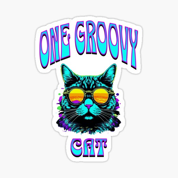 "One Groovy Cat" Sticker for Sale by 5PointsDigital | Redbubble