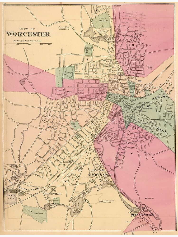 "Vintage Map of Worcester MA (1871)" Poster by BravuraMedia | Redbubble