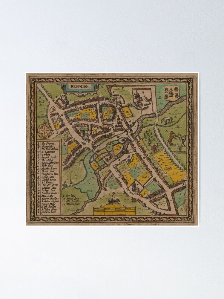 "Vintage Map of Reading England (1611)" Poster for Sale by BravuraMedia ...