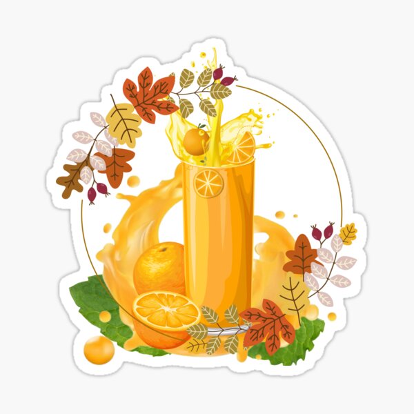 "Orange juice with splashing liquid and sliced fruit" Sticker for Sale ...
