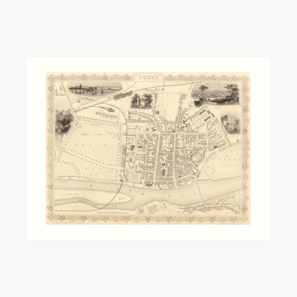 "Vintage Map of Perth Scotland (1851)" Art Print by BravuraMedia ...