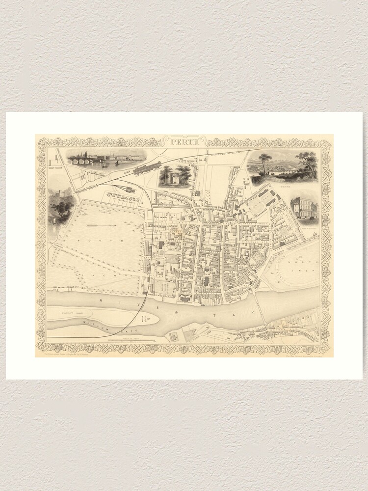 "Vintage Map of Perth Scotland (1851)" Art Print by BravuraMedia ...