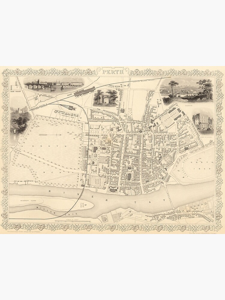 "Vintage Map of Perth Scotland (1851)" Art Print by BravuraMedia ...