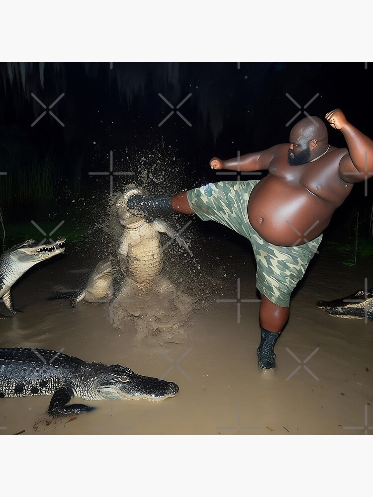 "Gumbo Slice Meme Fat Black Guy Kicking Alligator" Poster for Sale by ...