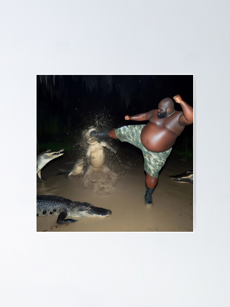 "Gumbo Slice Meme Fat Black Guy Kicking Alligator" Poster for Sale by ...