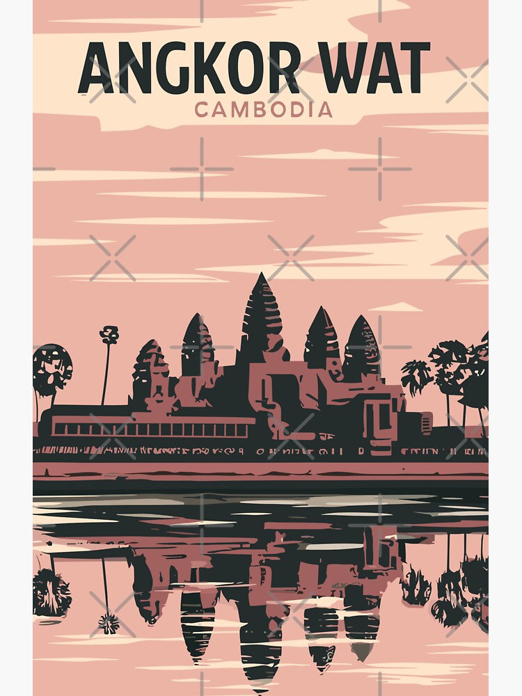 "A Vintage Travel Art of Angkor Wat - Cambodia" Sticker for Sale by ...