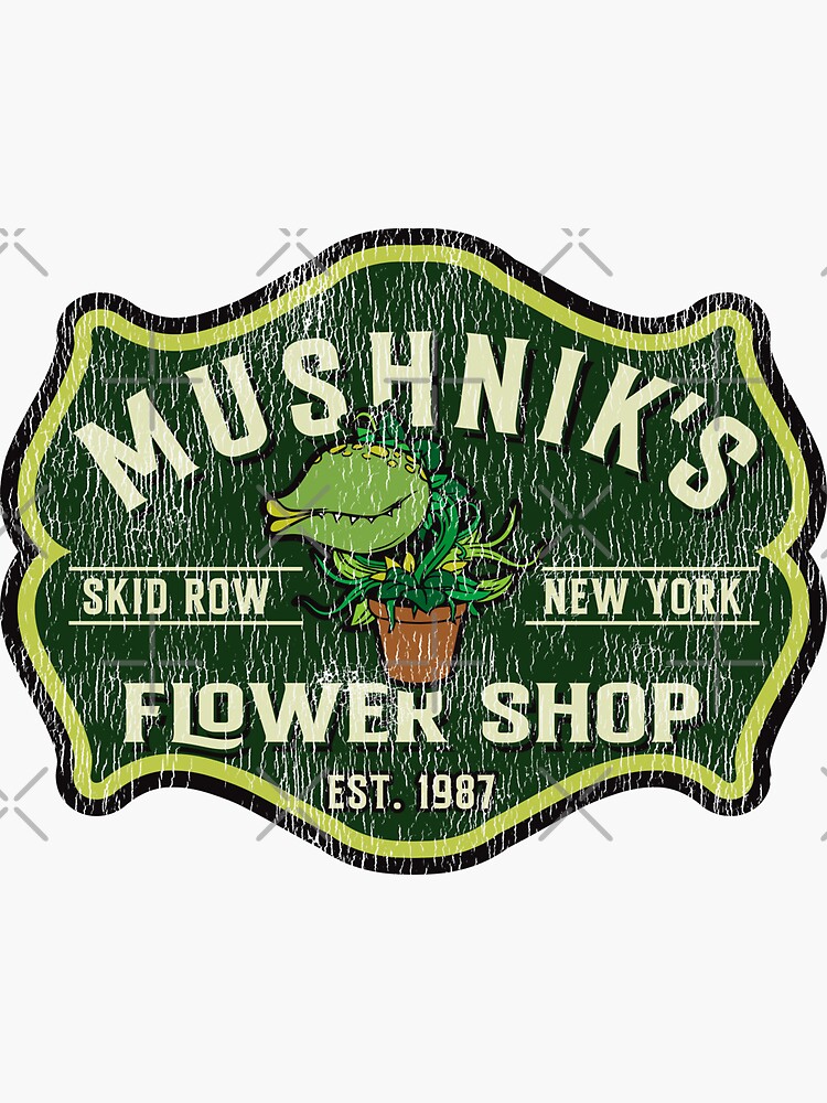 "Mushnik's Florist Crest Seymour Worn" Sticker for Sale by alhern67 ...