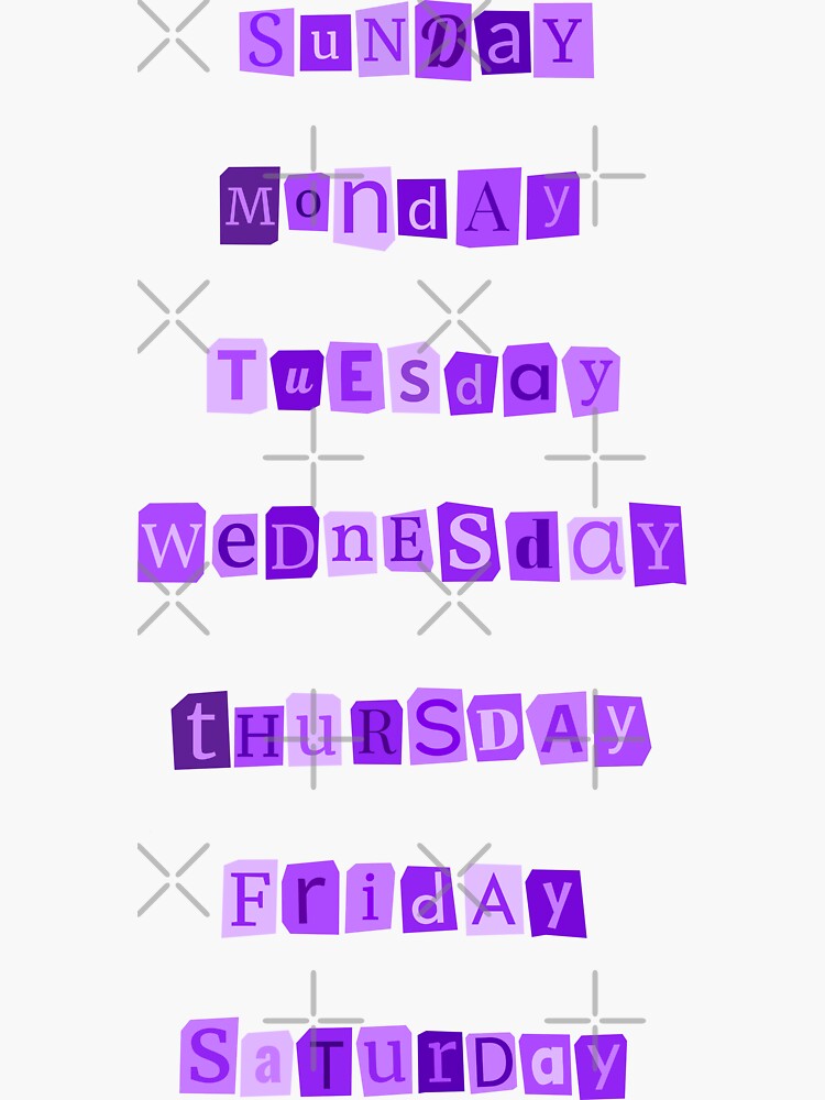 "Purple Days of the Week magazine cut-out pack" Sticker for Sale by ...