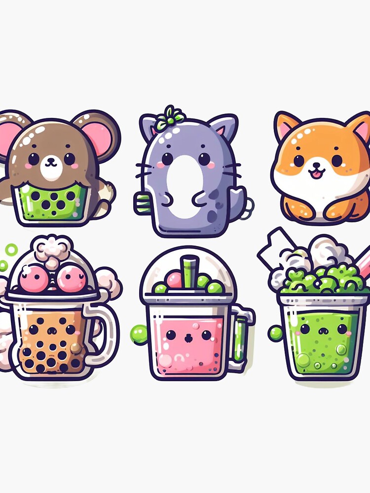 "Animal Bubble Tea Set" Sticker for Sale by bobabunnyt | Redbubble