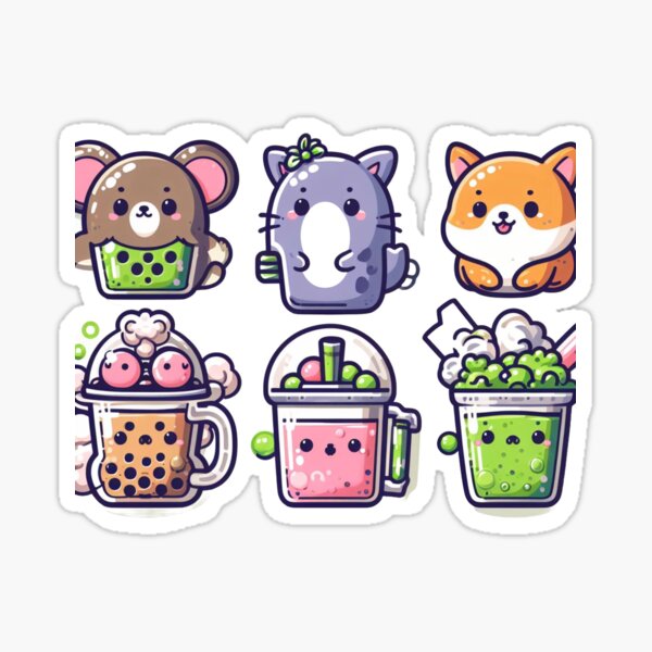 "Animal Bubble Tea Set" Sticker for Sale by bobabunnyt | Redbubble