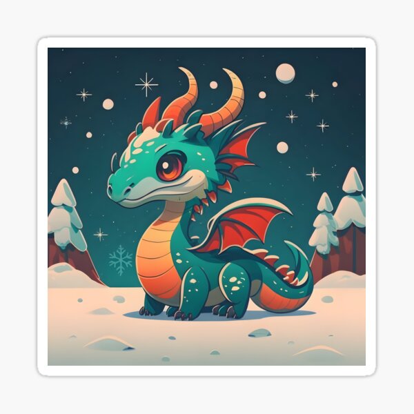 "Winter Green Dragon Snowy Scene " Sticker for Sale by DragonRealms ...