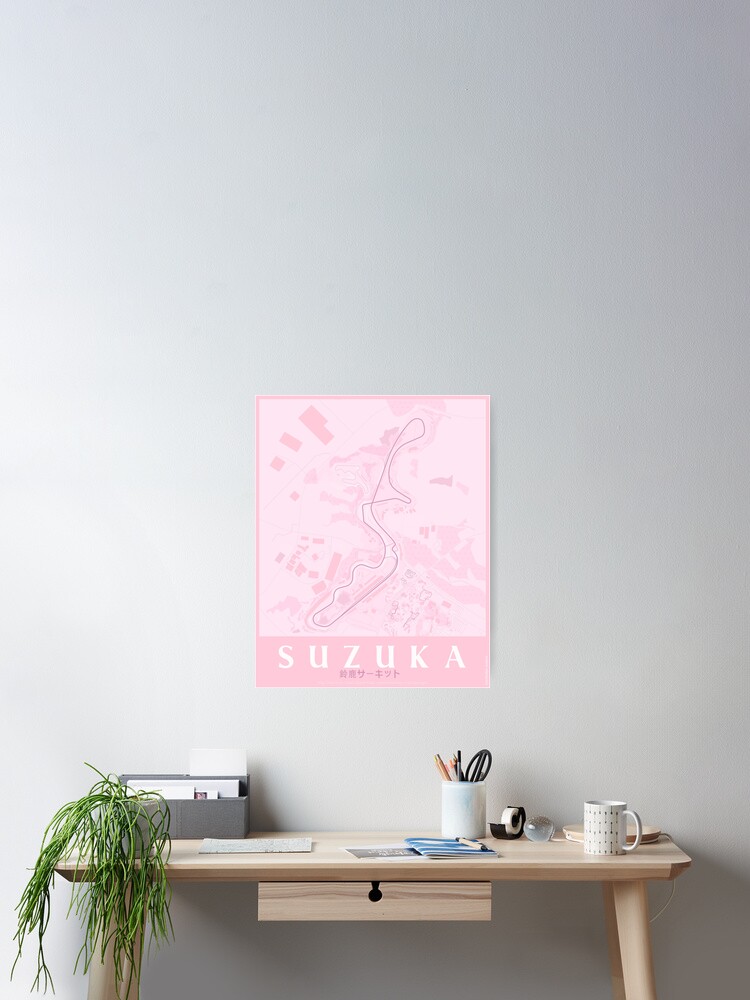 "Suzuka Circuit, Japan | Pink Pastel Track Map | Formula 1 Track Map ...