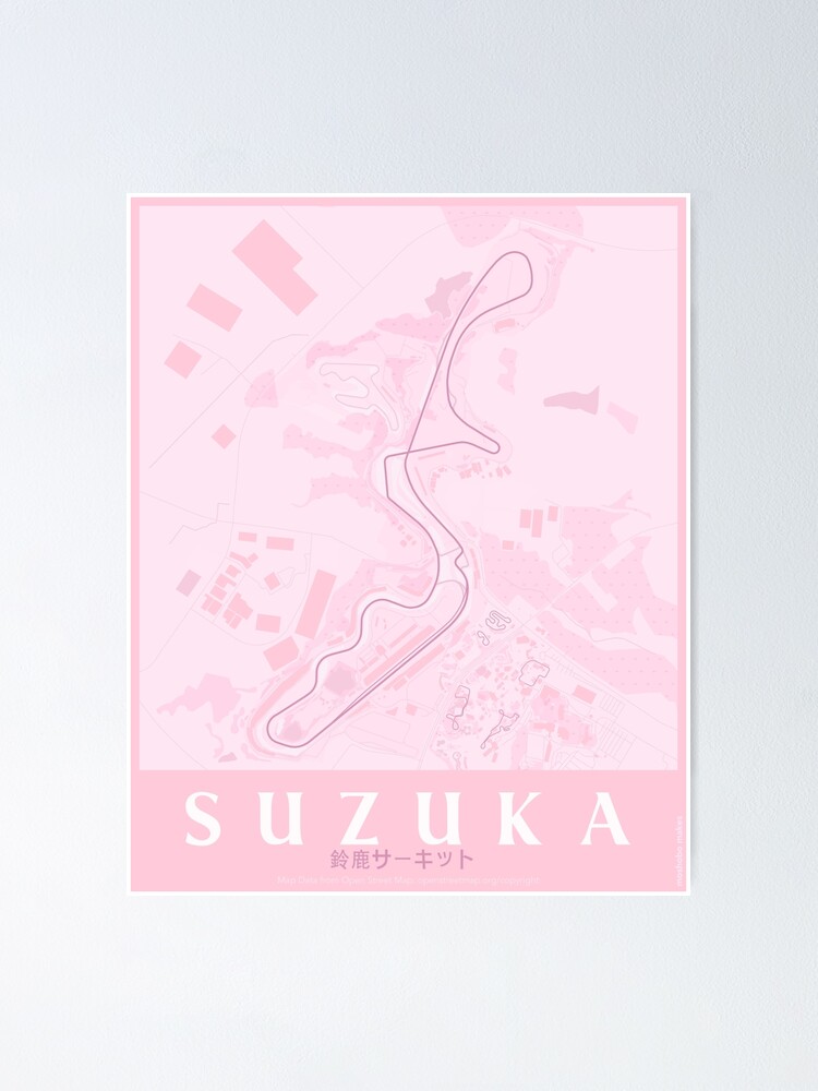 "Suzuka Circuit, Japan | Pink Pastel Track Map | Formula 1 Track Map ...