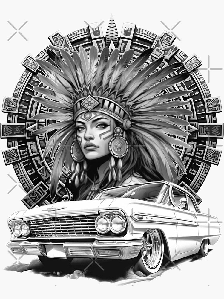 "Aztec Woman Chicano Mexican Lowrider" Sticker for Sale by ...
