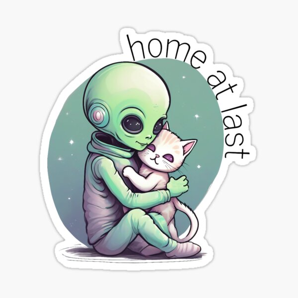 "Cute Alien Hugging a Kitten " Sticker for Sale by Darpadesign | Redbubble