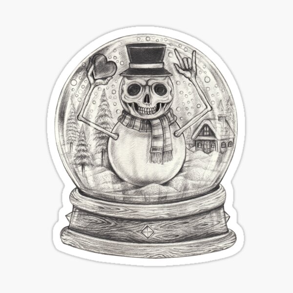 "Snowglobe drawing snowman christmas skeleton." Sticker for Sale by ...