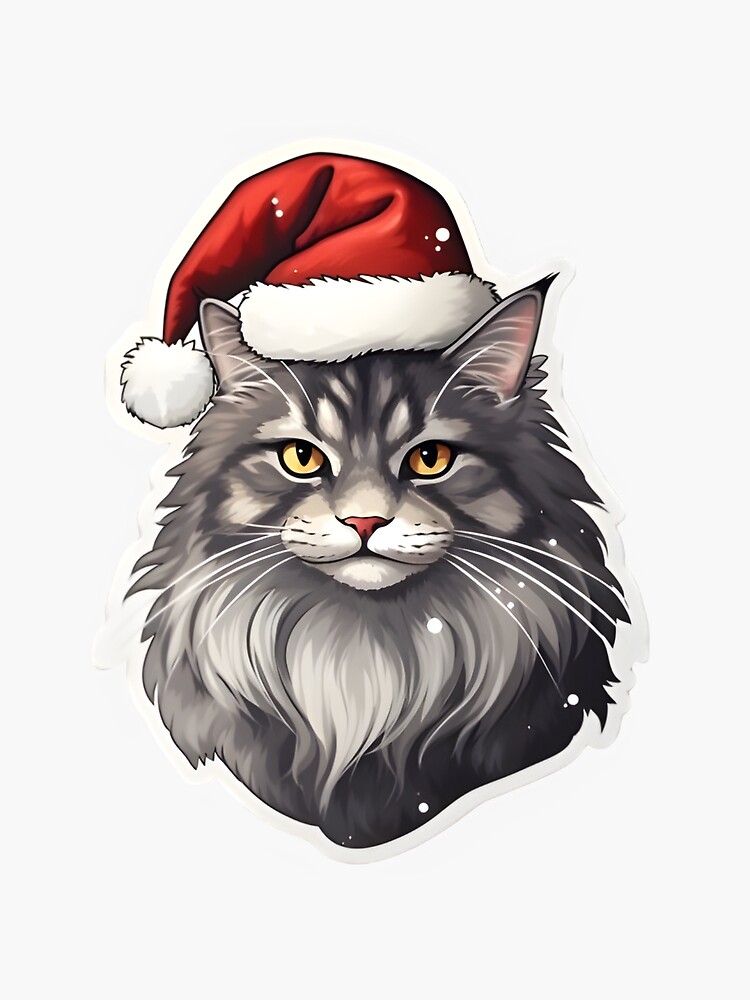 "Magical Christmas Maine Coon - Festive Feline Illustration" Sticker by ...