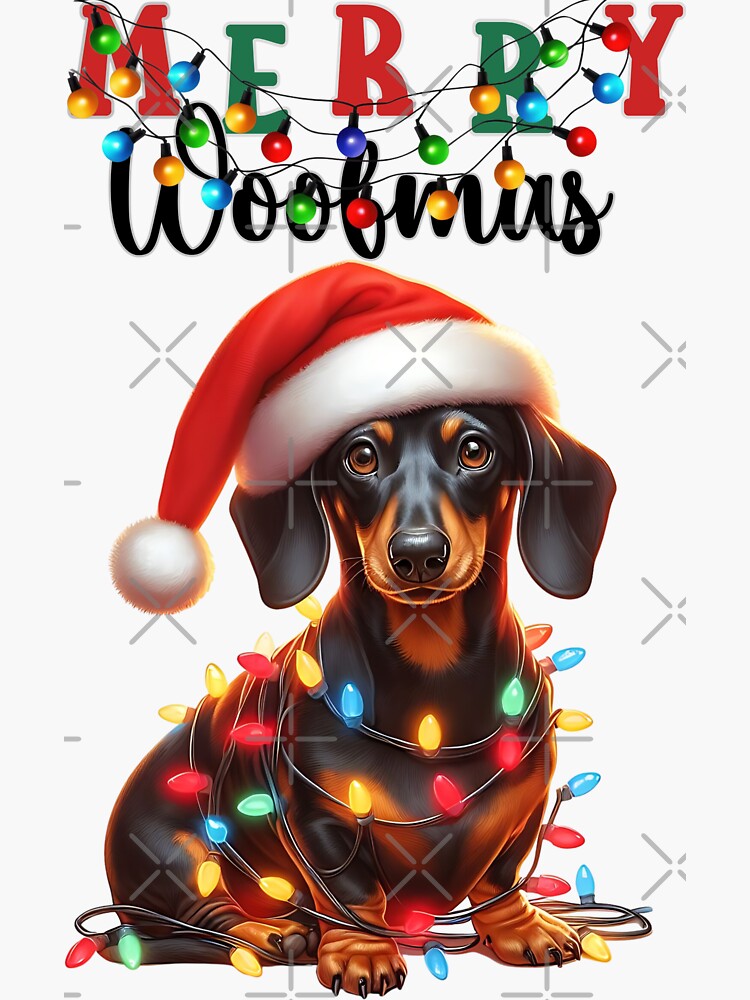 "Dog Christmas Dachshund Wrapped with Christmas Lights on Christmas eve ...
