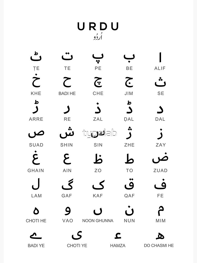 "Urdu Alphabet Chart, Language Learning Chart, White" Art Board Print ...