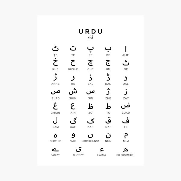 "Urdu Alphabet Chart, Language Learning Chart, White" Photographic ...