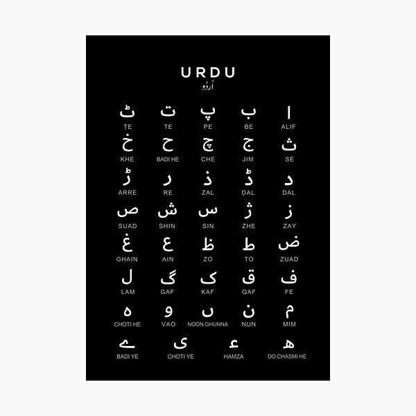 "Urdu Alphabet Chart, Language Learning Chart, Black" Photographic ...