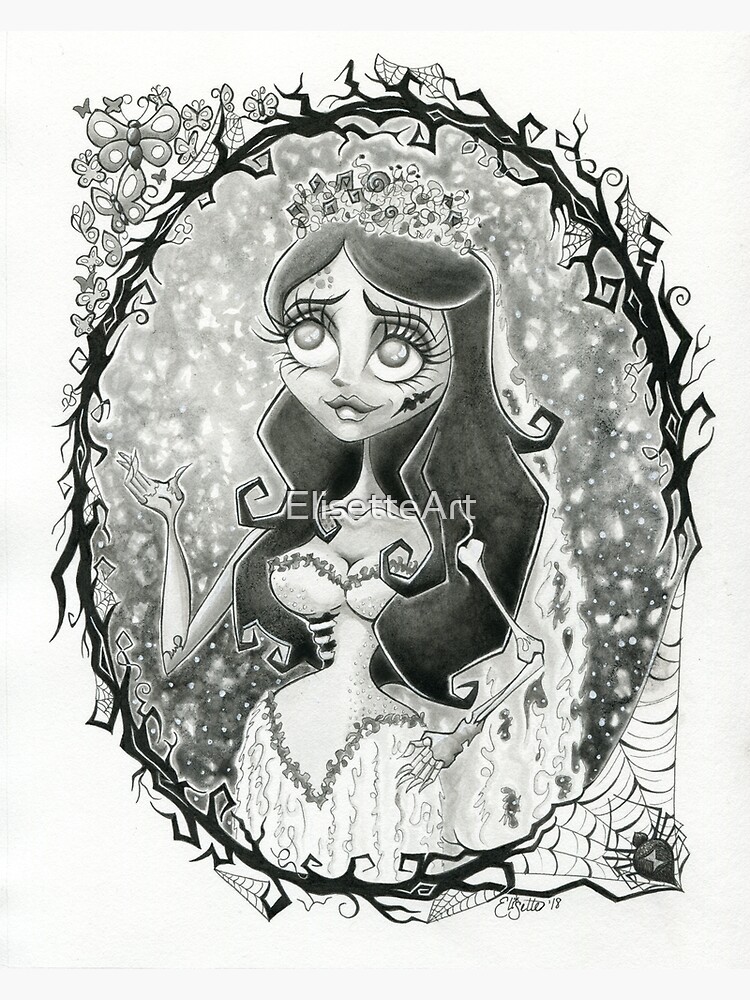 "The Corpse Bride - black & white" Art Print by ElisetteArt | Redbubble