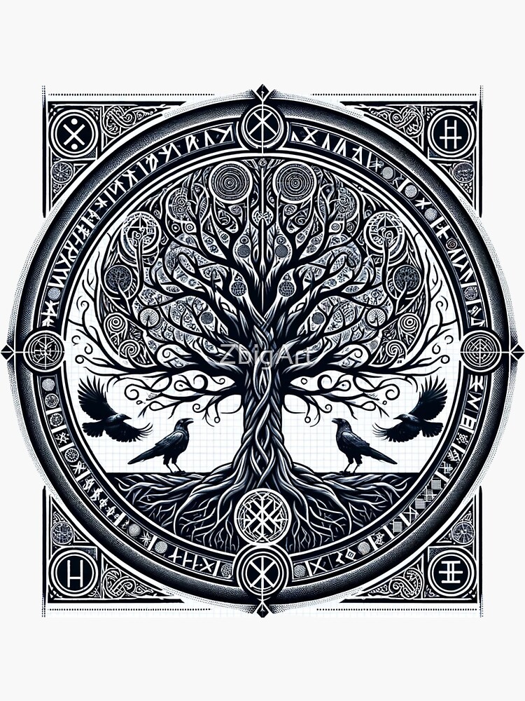 "Yggdrasil Tree Runes Norse Emblem" Sticker for Sale by ZbigArt | Redbubble