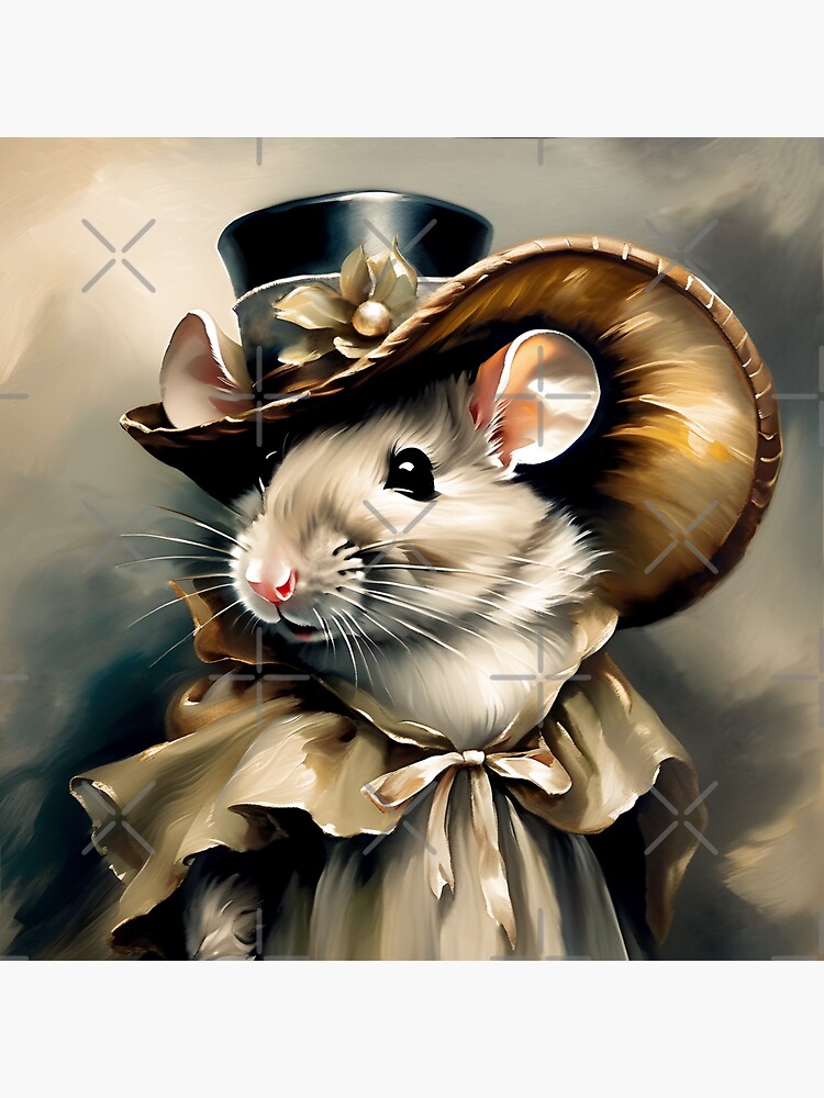 "Vintage Animal Art: Elegant Mouse Lady with a Hat | Animal Art | Oil ...