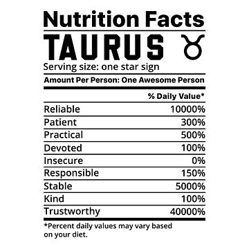 "Zodiac Nutrition Facts Label Taurus" Sticker for Sale by unsungshop ...