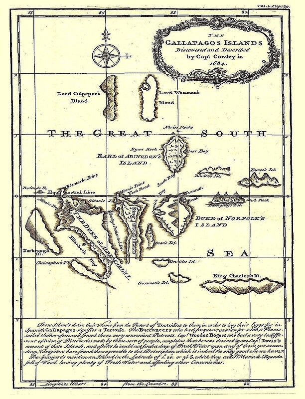 "GALAPAGOS : Vintage 1684 Capt Cowley Map Print" by posterbobs | Redbubble