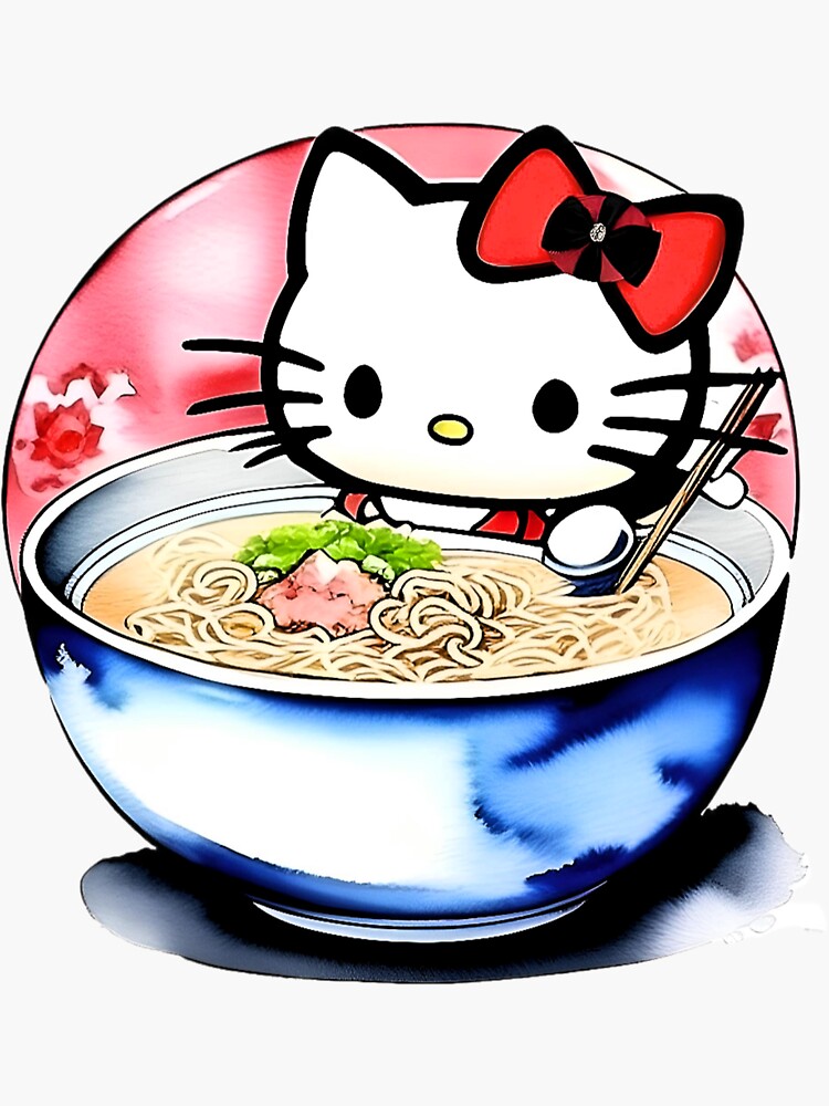 "Hello Kitty Eating Ramen" Sticker for Sale by NerdCoutureCo02 | Redbubble