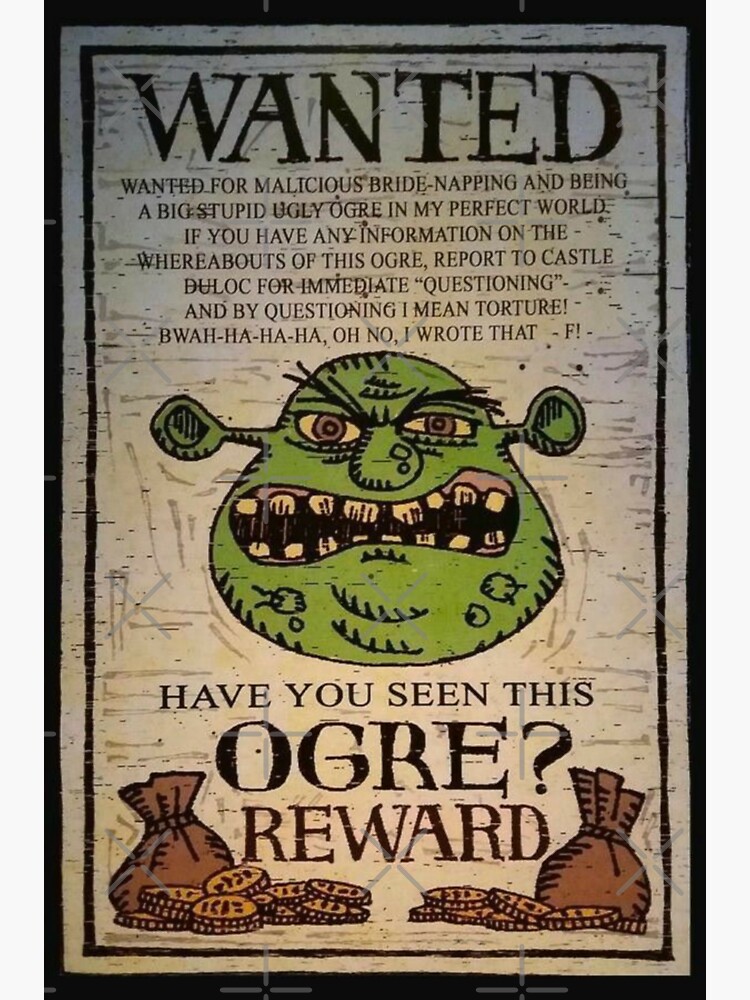 "Shrek WANTED OGRE REWARD T-shirt or Stickers" Sticker by RetroVice ...