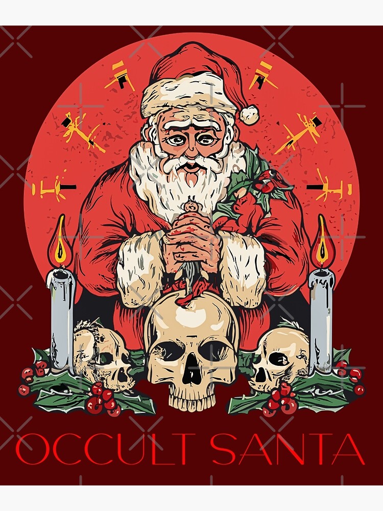 Satanic Santa Christmas Halloween Evil Santa Claus Holds Human Skull