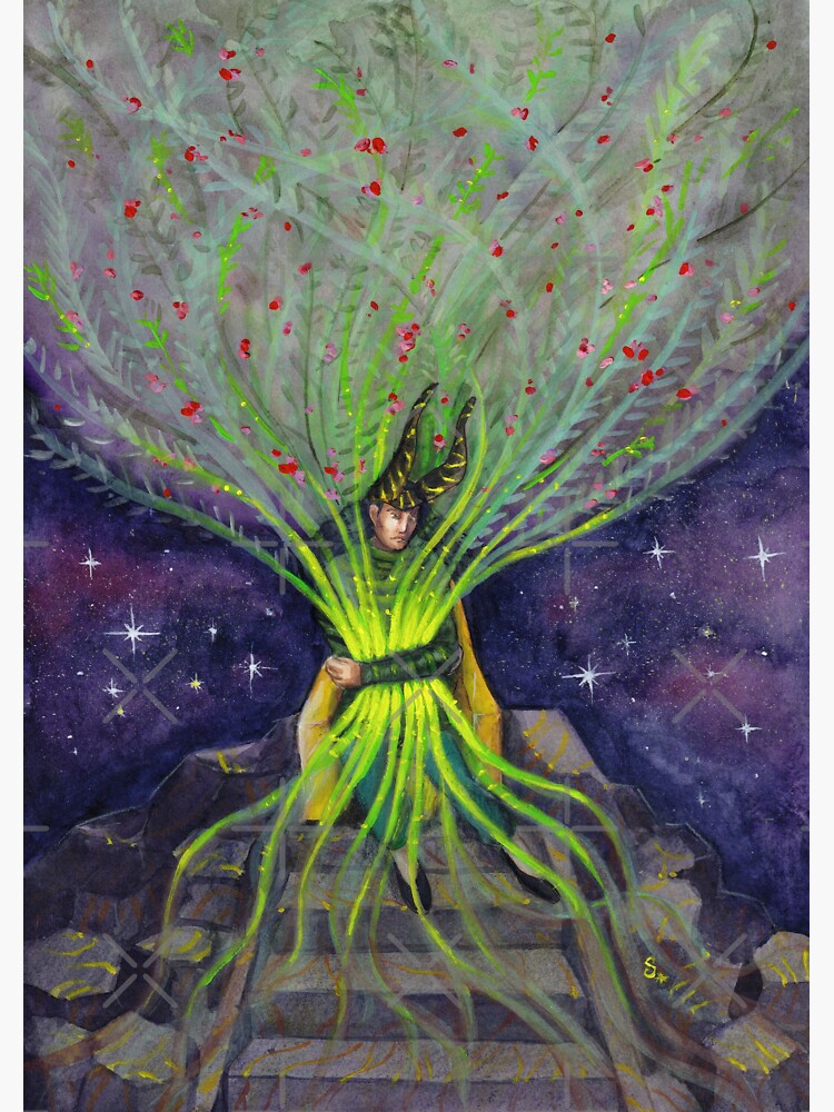 "Loki embracing the Multiverse tree" Sticker for Sale by SandRougelune ...