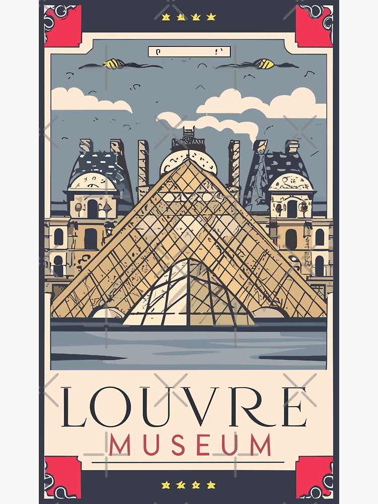 "A Vintage Travel Art of the Louvre Museum in Paris - France " Sticker ...