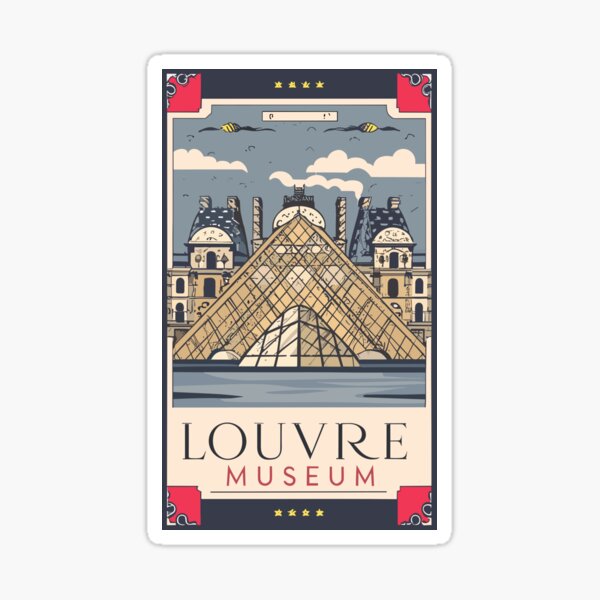 "A Vintage Travel Art of the Louvre Museum in Paris - France " Sticker ...