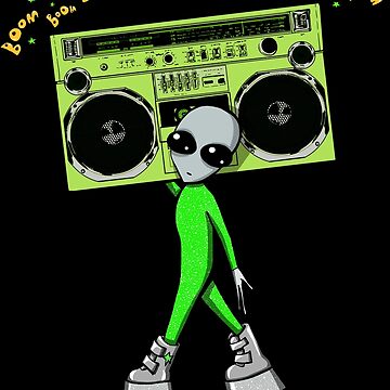 "Grey Alien In Disco Outfit Enjoys Boombox" Sticker for Sale by ...