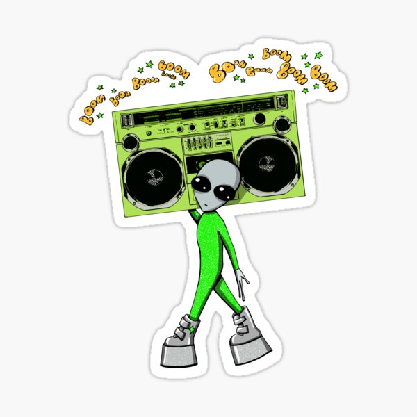 "Grey Alien In Disco Outfit Enjoys Boombox" Sticker for Sale by ...