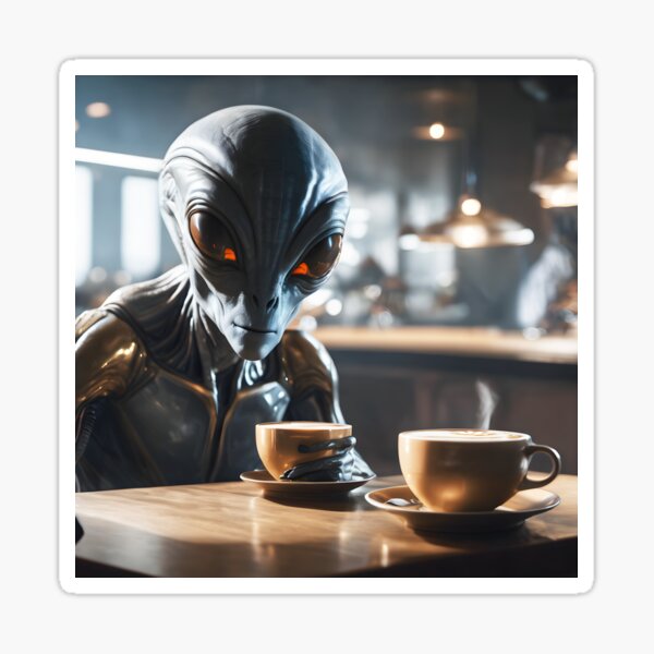 "Alien drink Coffee" Sticker for Sale by roswellboutique | Redbubble