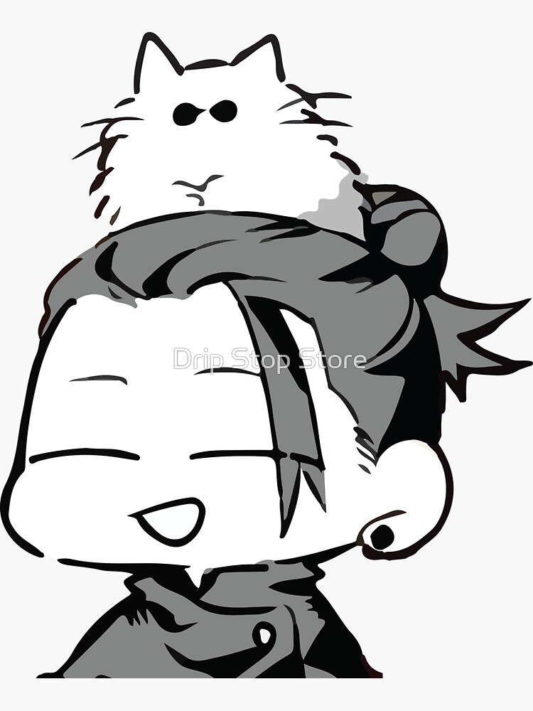 "Cat Gojo chillin on Chibi Geto's Head (He loves it)" Sticker for Sale ...