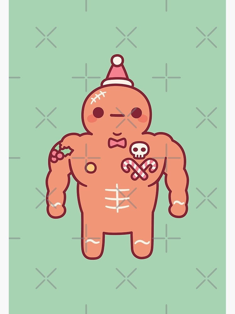 "Funny Muscular Gingerbread Man With Christmas Tattoos" Greeting Card ...