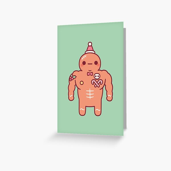 "Funny Muscular Gingerbread Man With Christmas Tattoos" Greeting Card ...